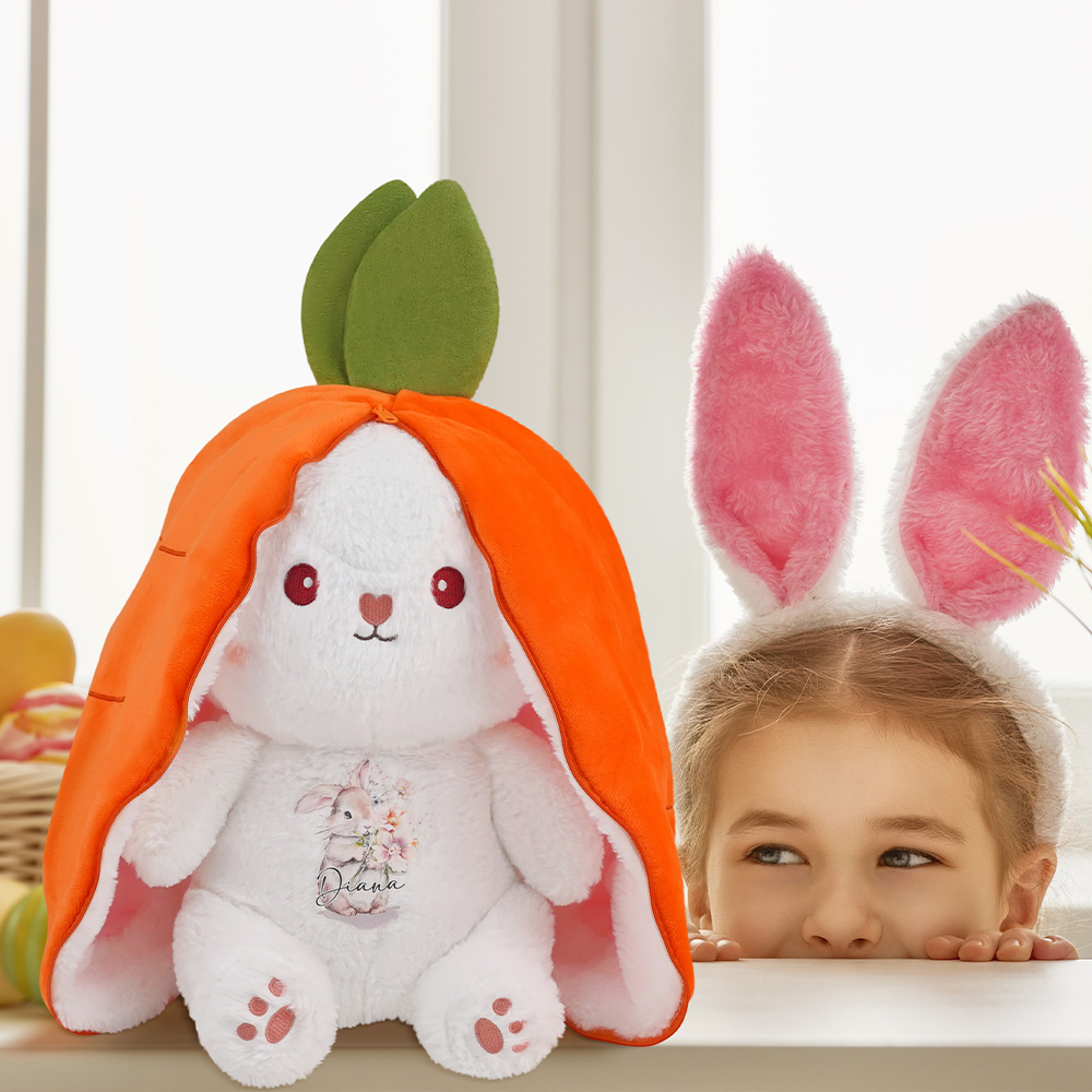 Personalized Cute Carrot Rabbit Reversible Plush Toy with Zipper ...