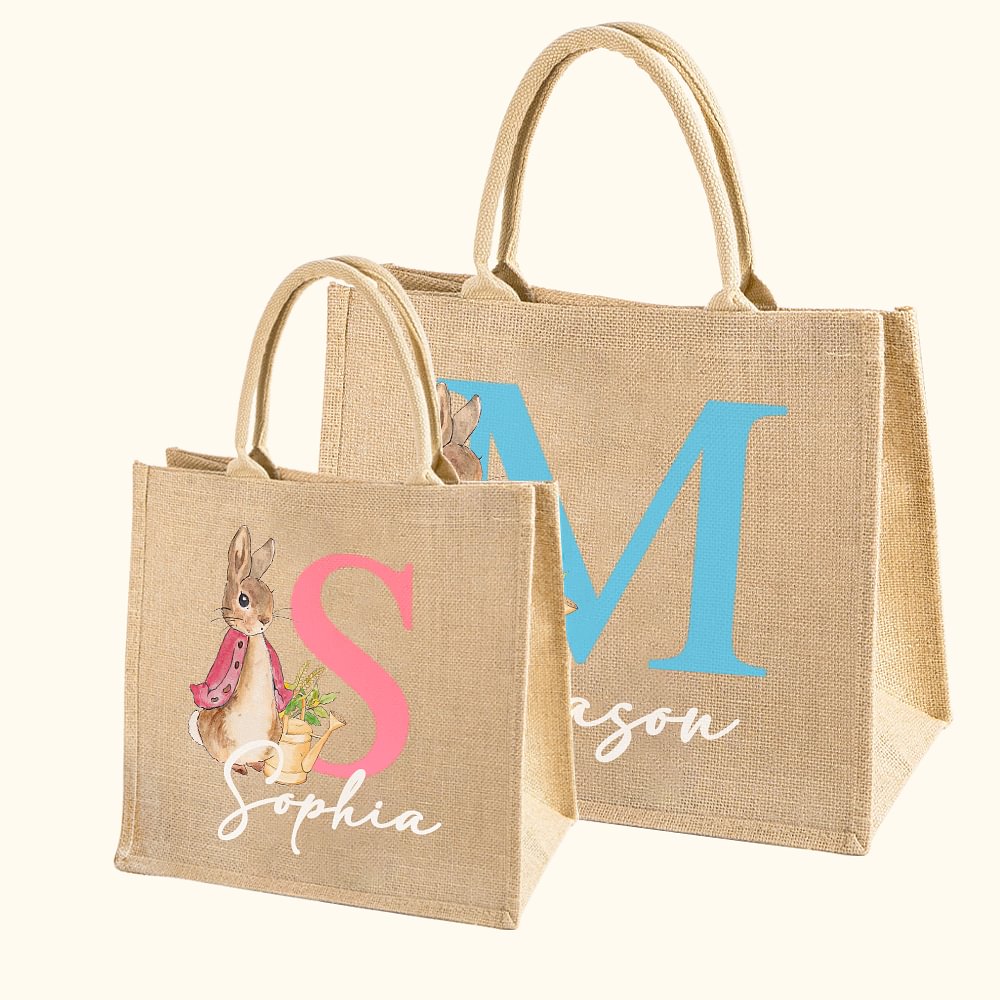 Personalized Peter Rabbit Bunny Jute Tote Bag with Initial and Name ...