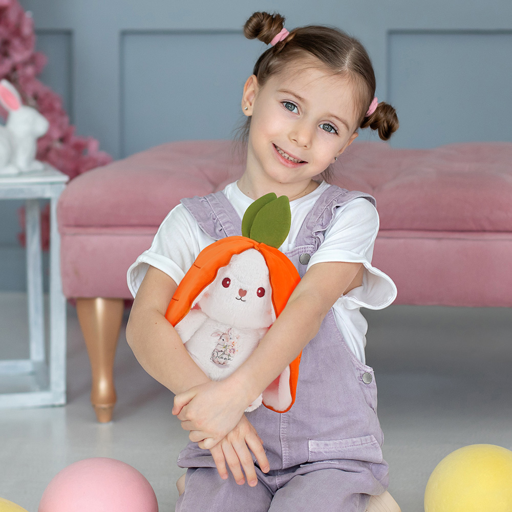 Personalized Cute Carrot Rabbit Reversible Plush Toy with Zipper ...