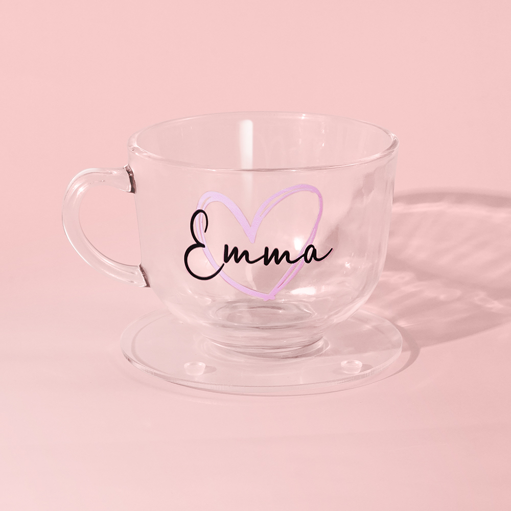 Personalized Love 16oz Glass Coffee Cup Set with Coaster and Name ...