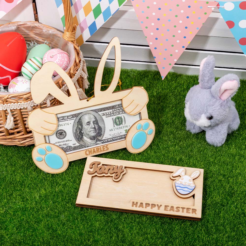 Personalized Wooden Bunny Money Holder with Engraved Name Easter Basket ...