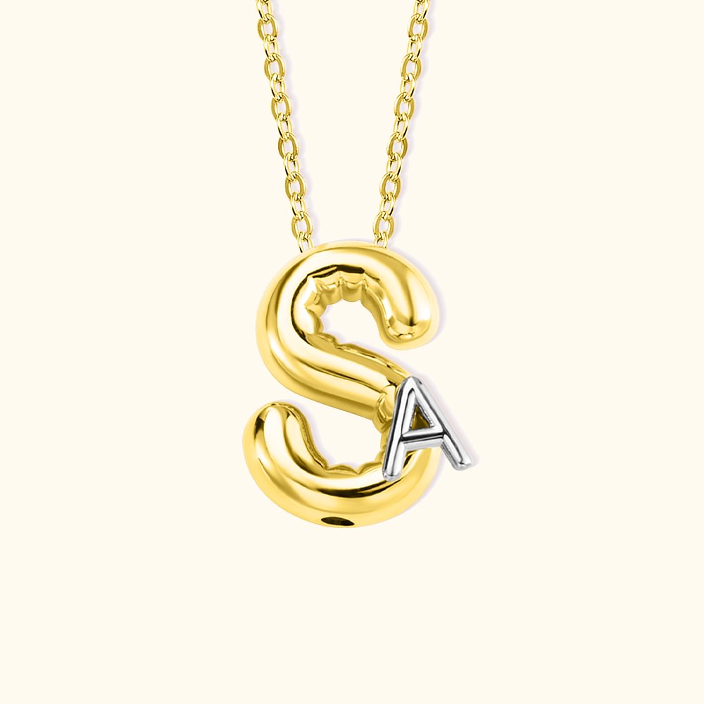 Personalized Two Tone Bubble Letter Balloon 3D Necklace with Two ...