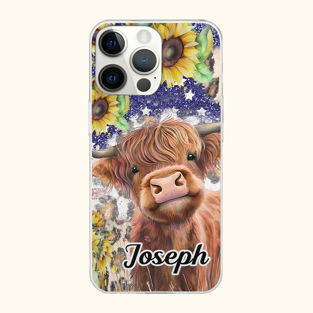 Personalized Sunflower Highland Cow Phone Case for iPhone with Name ...
