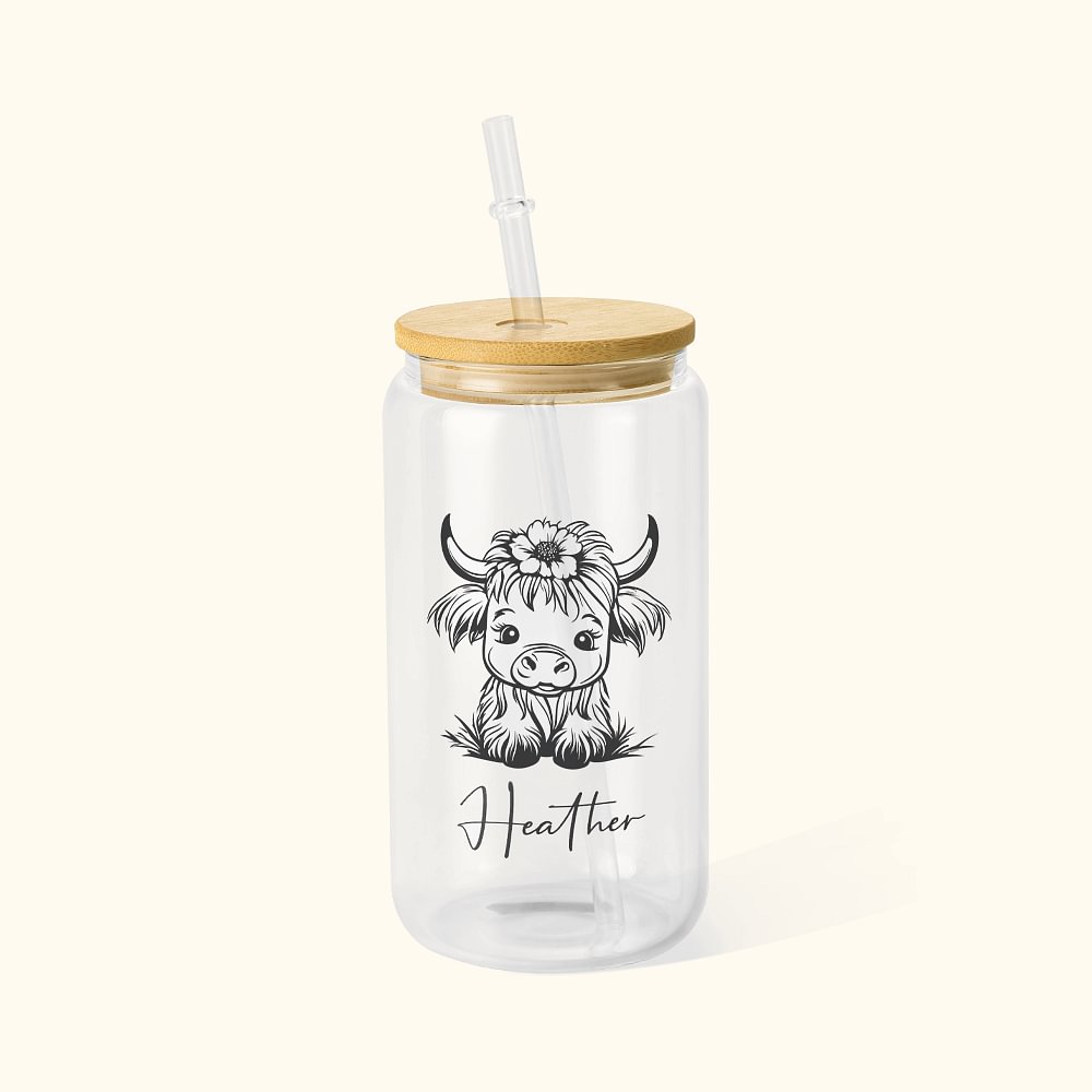 Vaso de lata transparente personalizado Highland Cow con nombre y ...