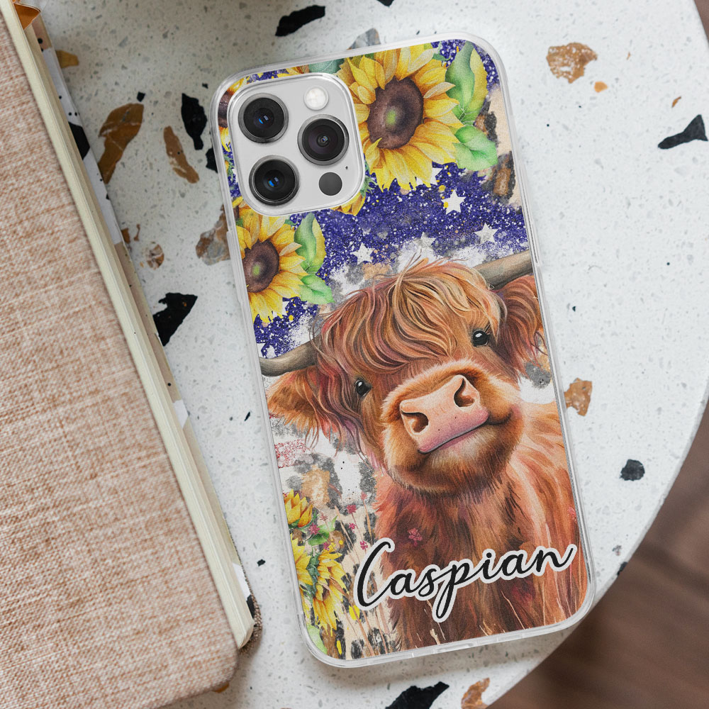 Personalized Sunflower Highland Cow Phone Case for iPhone with Name ...