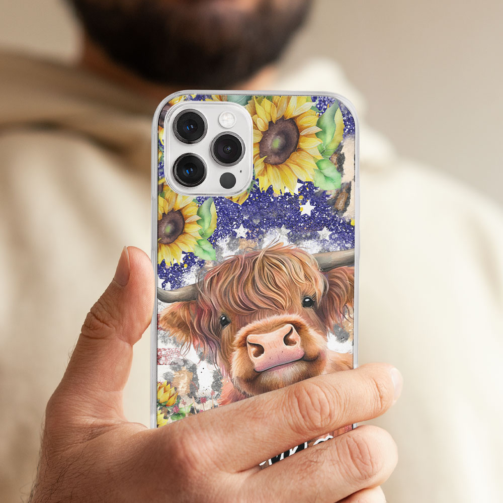 Personalized Sunflower Highland Cow Phone Case for iPhone with Name ...