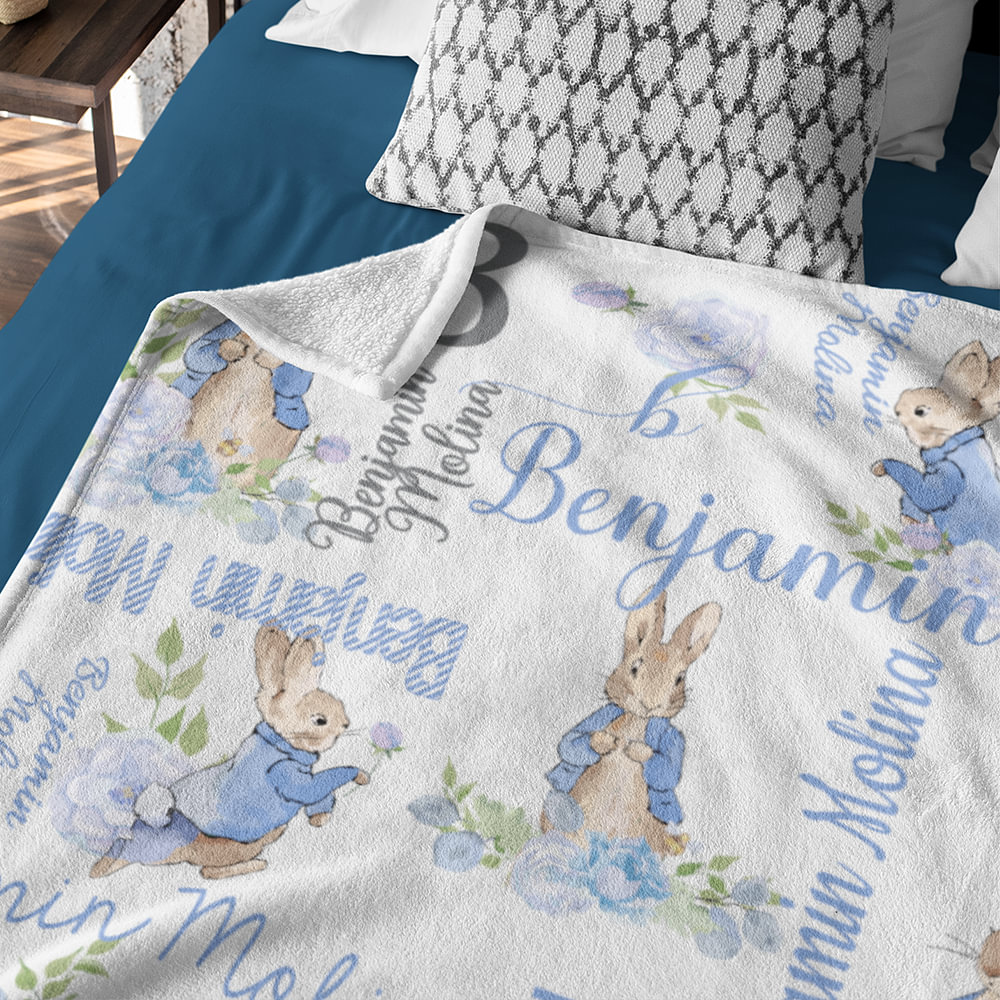 Personalized Peter Rabbit Bunny Floral Blanket with Initial and Name ...