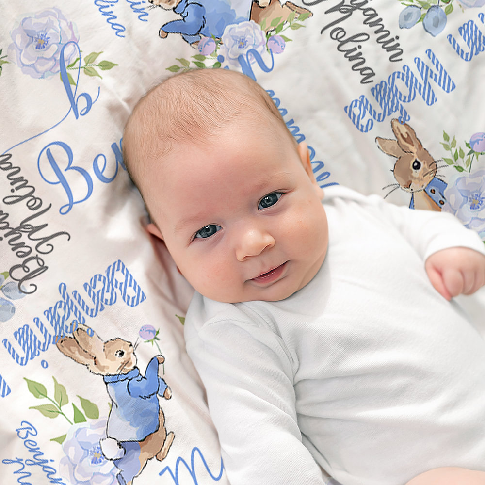 Personalized Peter Rabbit Bunny Floral Blanket with Initial and Name ...