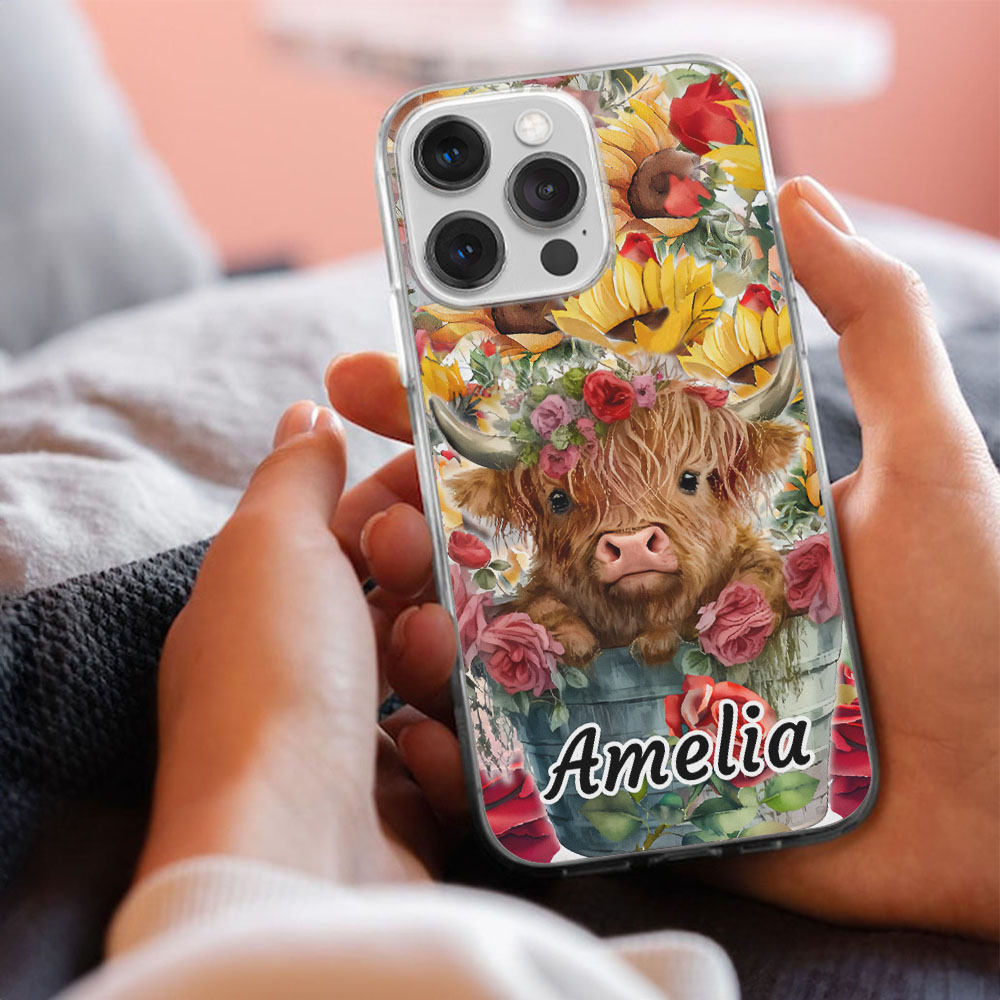 Personalized Colorful Highland Cow iPhone Case with Name Birthday ...