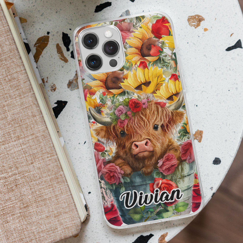 Personalized Colorful Highland Cow iPhone Case with Name Birthday ...