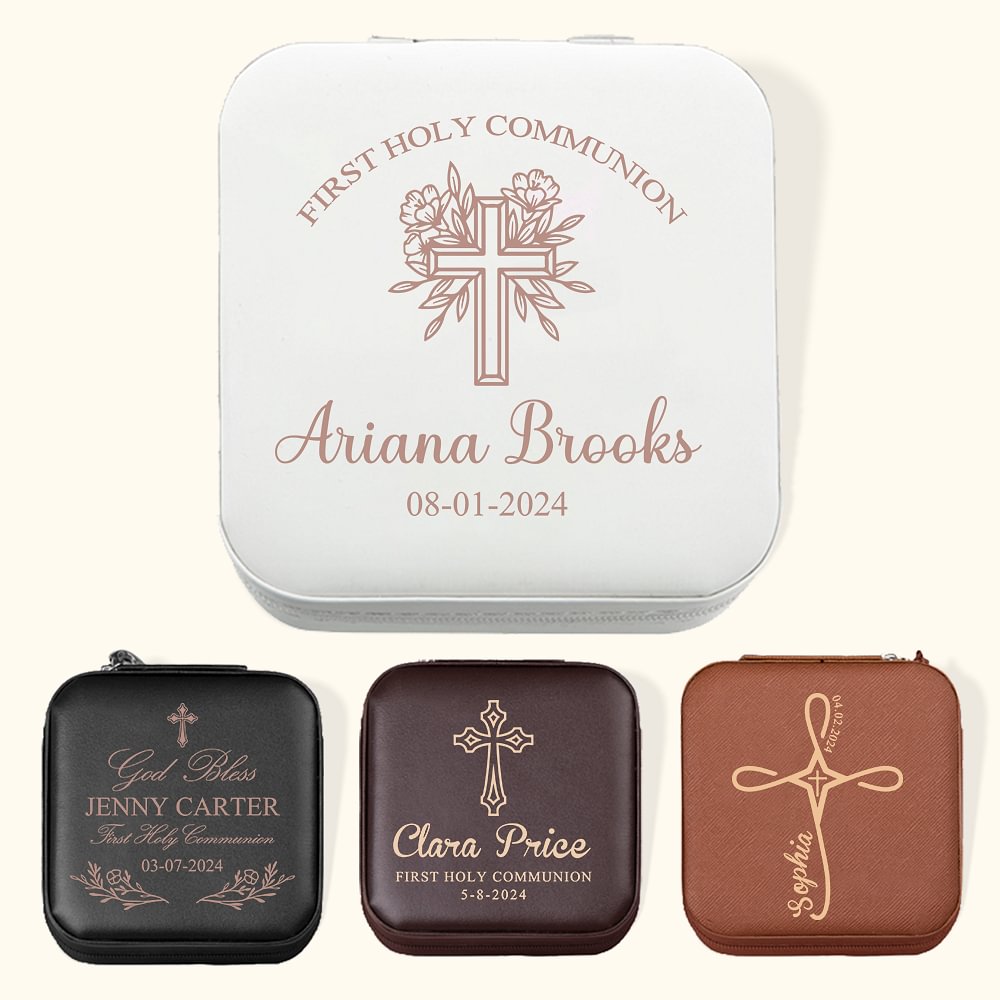 Personalized First Holy Communion Leather Jewelry Box with Name and ...