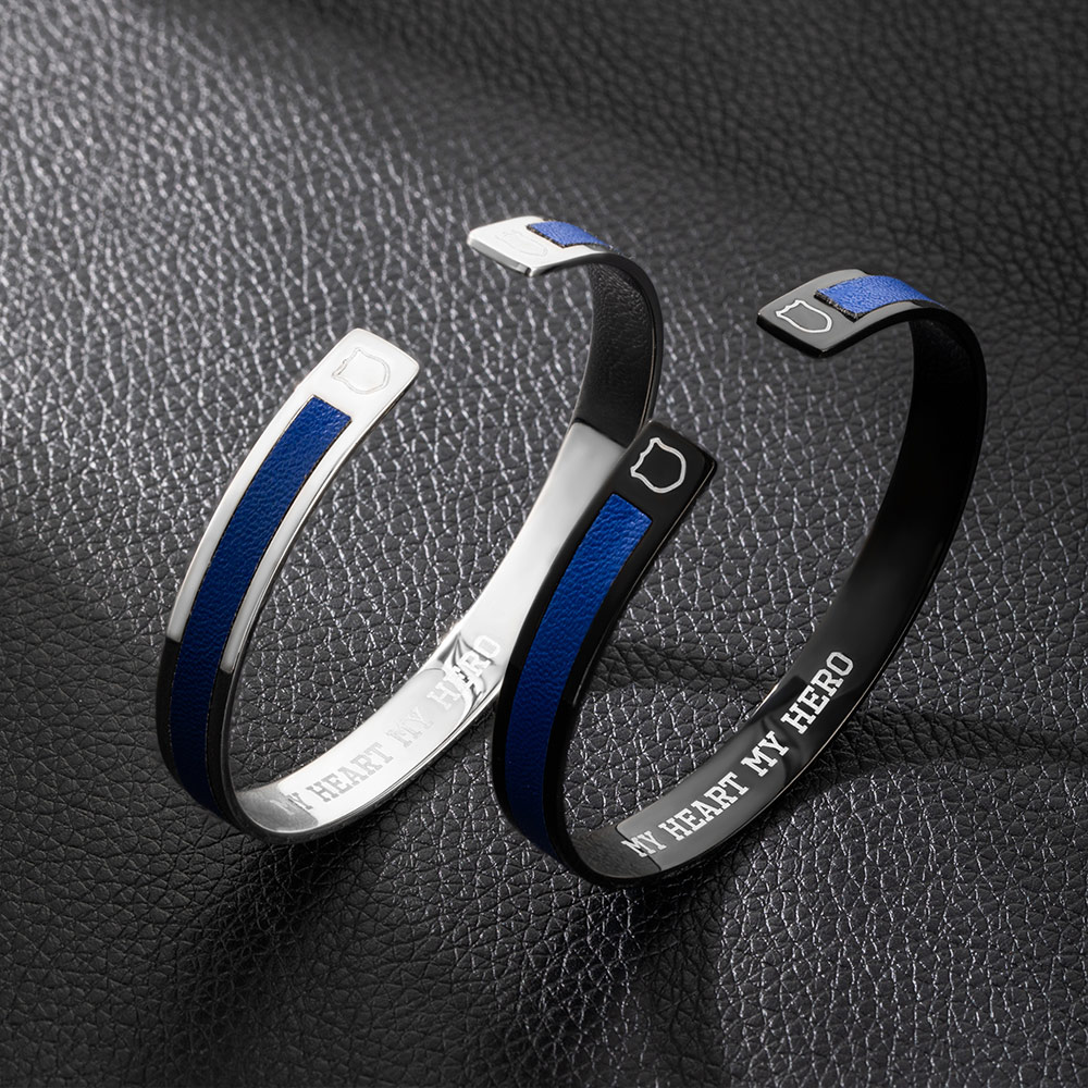Personalized Police Thin Blue Line Bracelet with Engraved Text Police ...