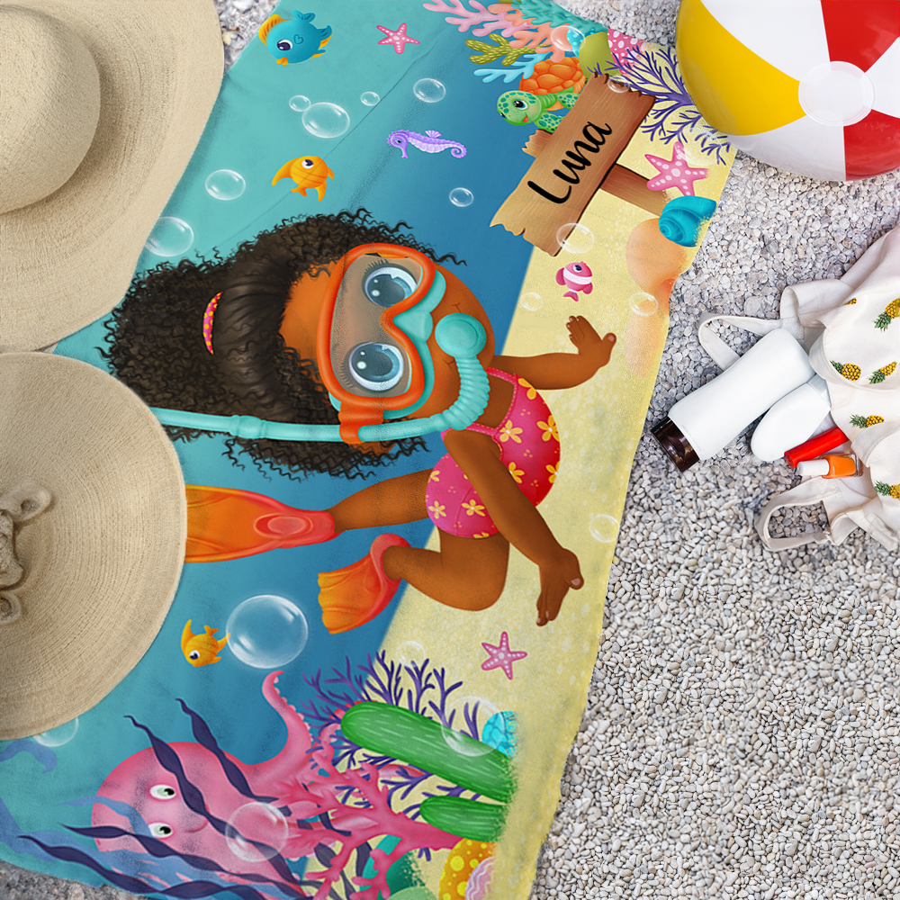 Personalized beach towel 01 with Marine Diving Kid Soft Beach Towel ...