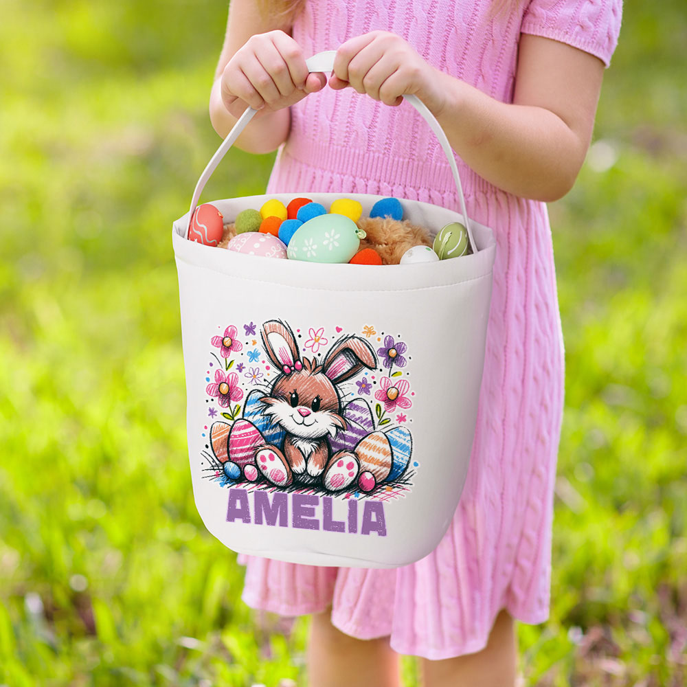 Personalized Cute Bunny Ears Animal Canvas Candy Basket with Name ...