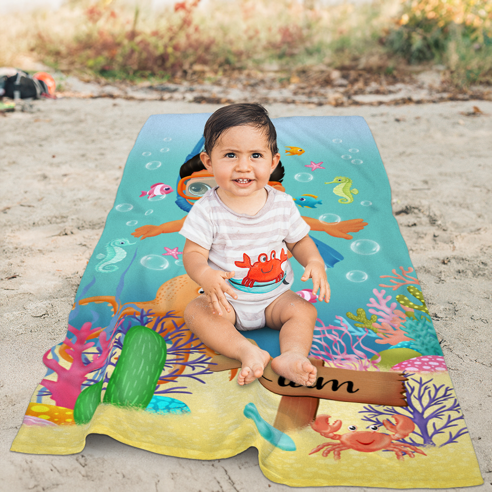 Personalized beach towel 02 with Ocean Diving Kid Soft Beach Towel ...
