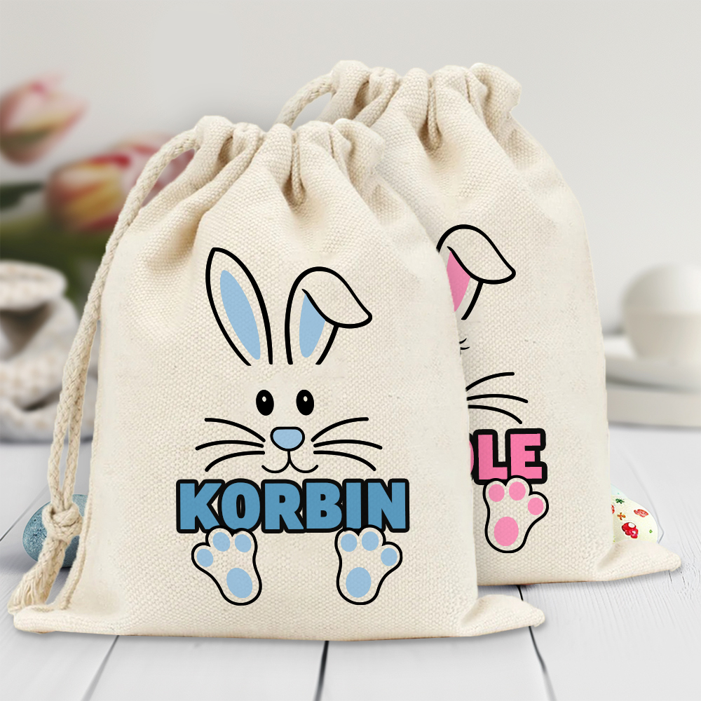Personalized Cute Bunny Drawstring Bag with Name Easter Day Birthday ...