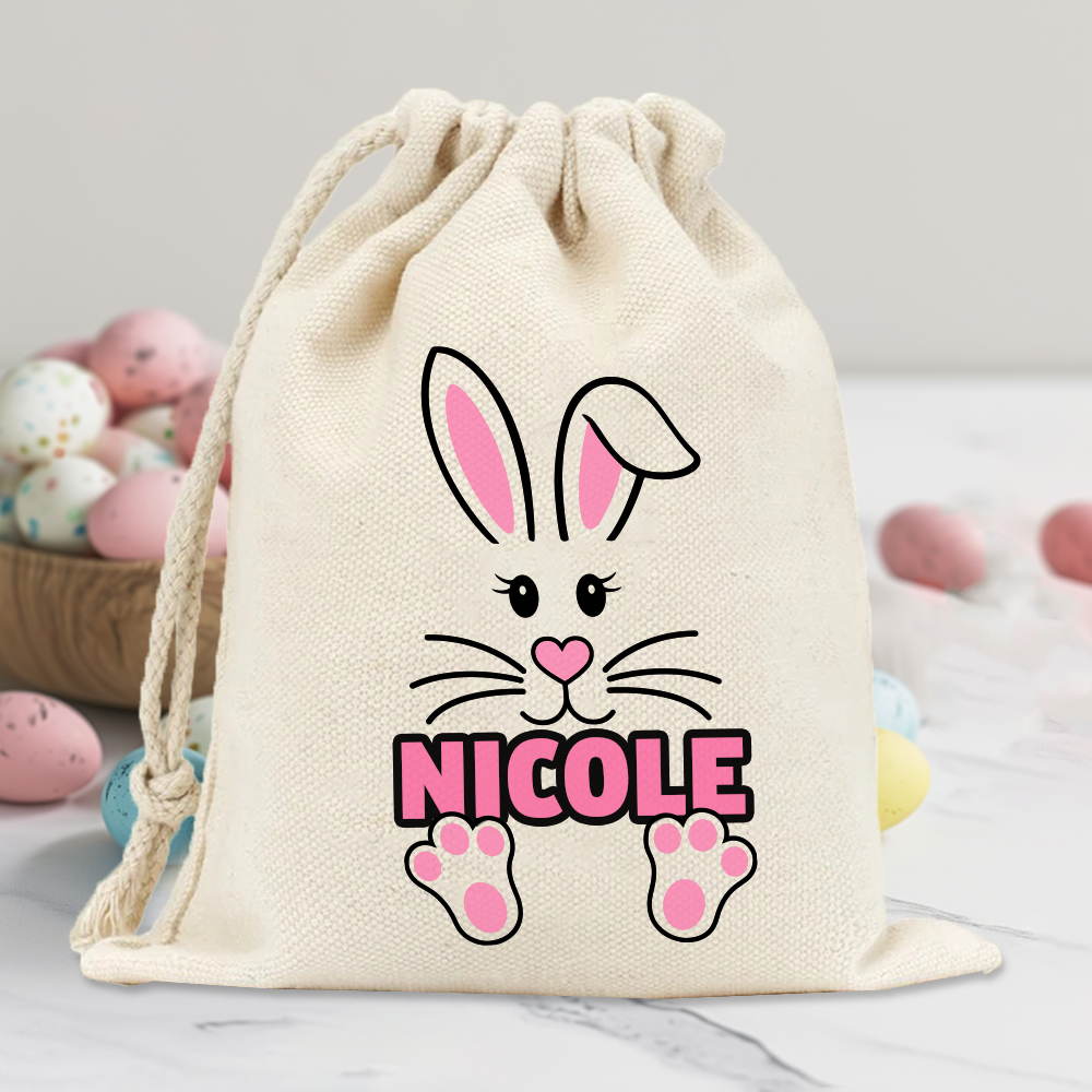 Personalized Cute Bunny Drawstring Bag with Name Easter Day Birthday ...