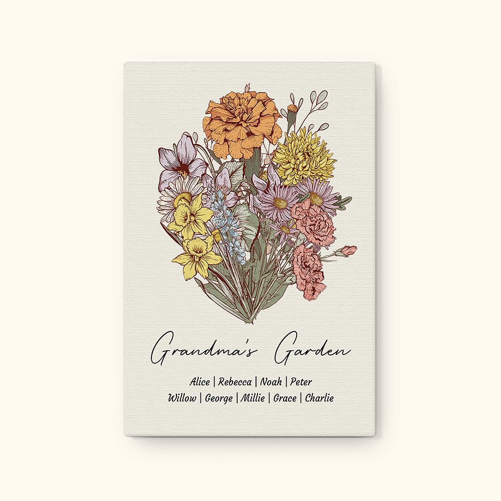 Personalized Canvas Painting with Birth Flower Bouquet |Callie - CALLIE