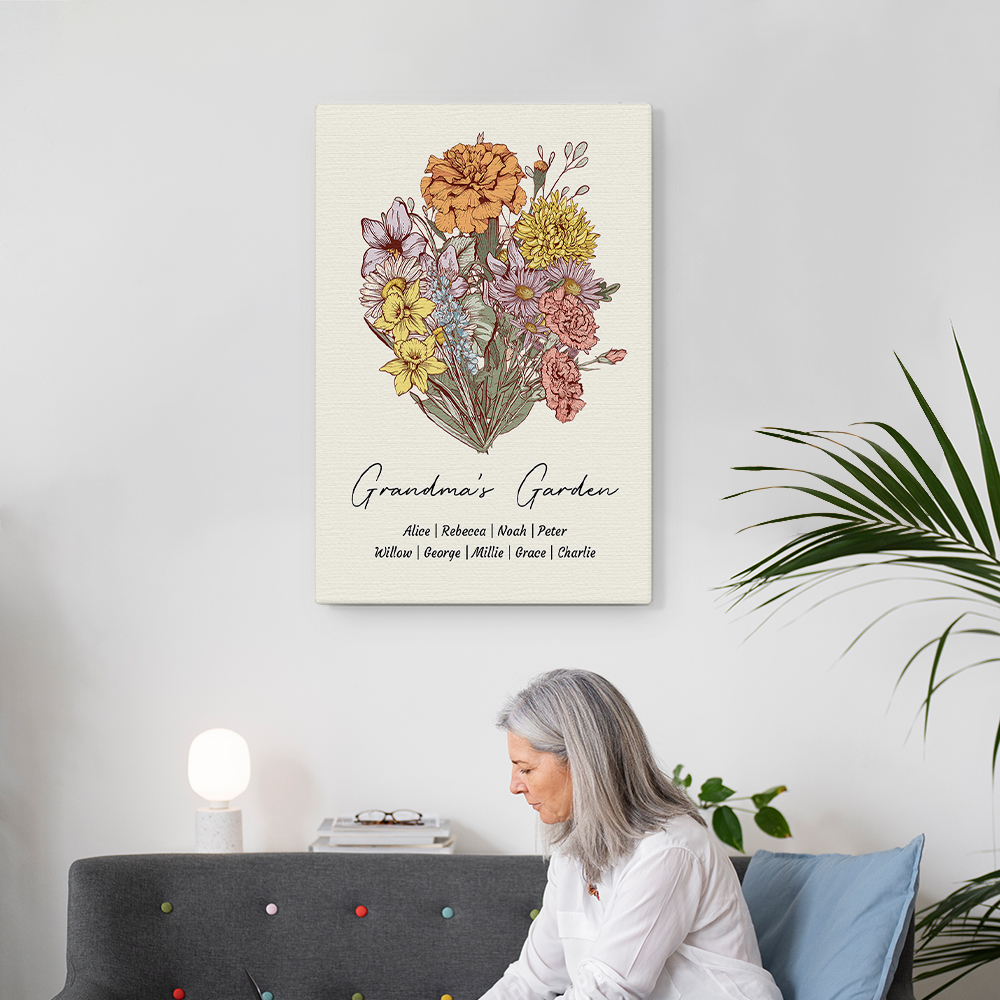 Personalized Canvas Painting with Birth Flower Bouquet |Callie - CALLIE