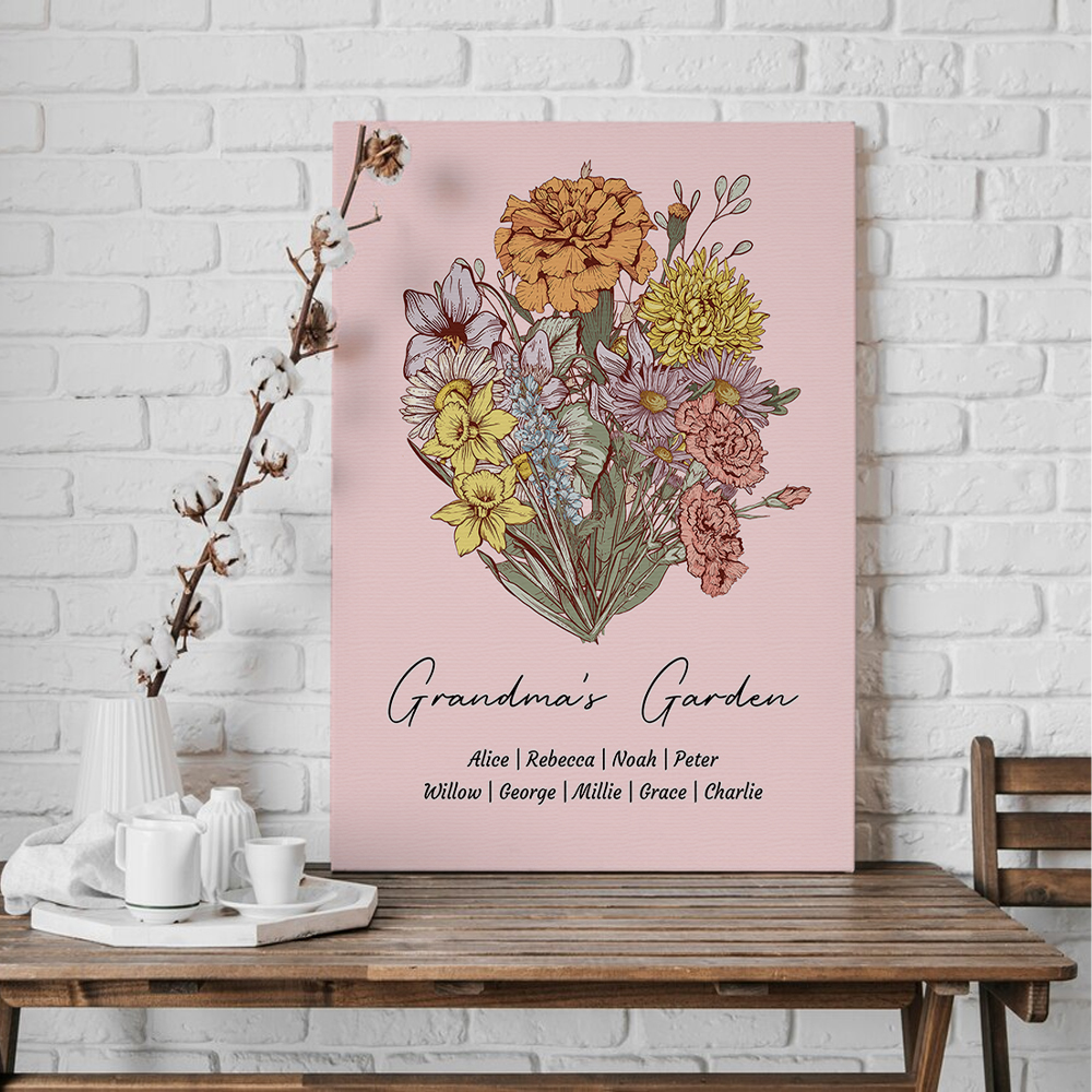 Personalized Canvas Painting with Birth Flower Bouquet |Callie - CALLIE