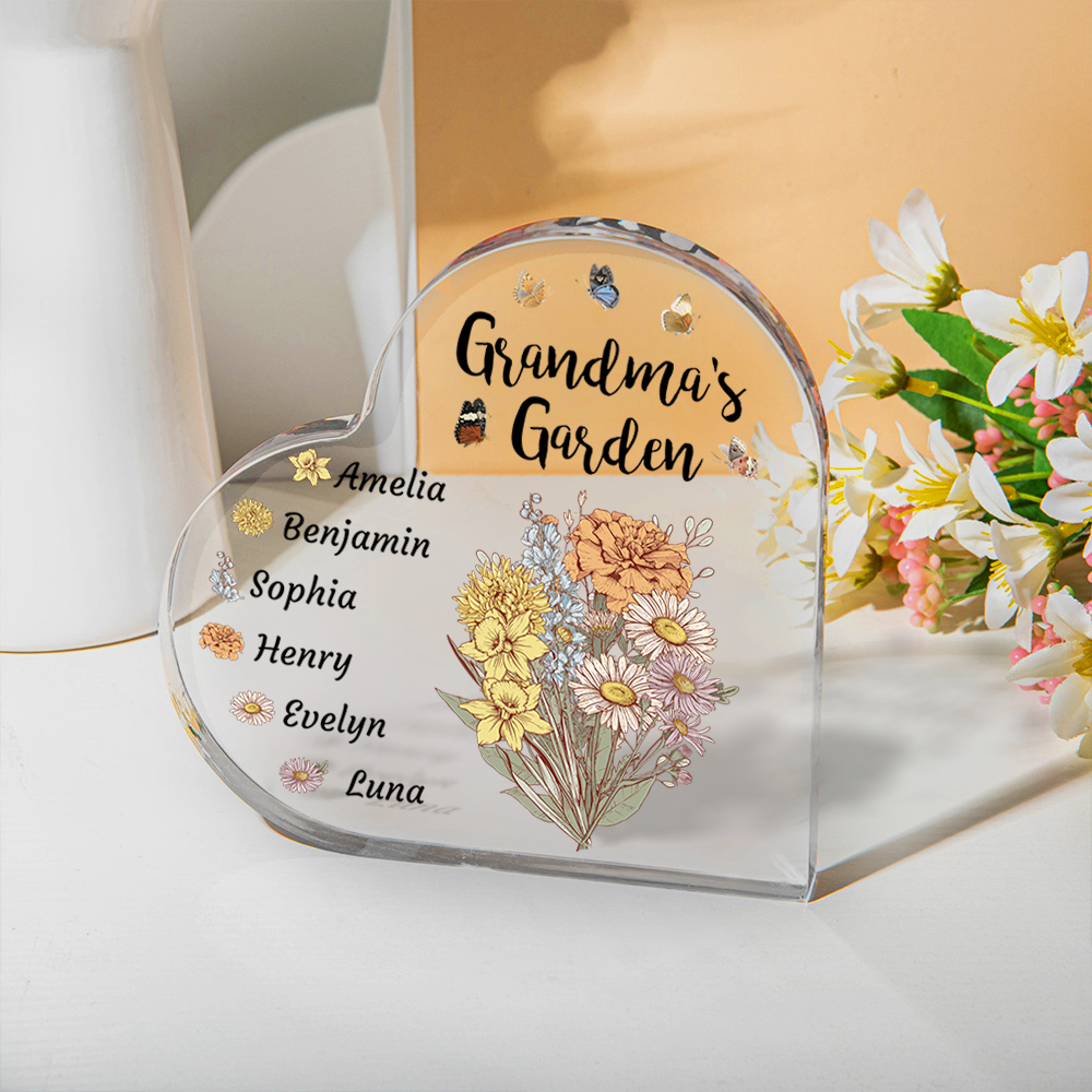 Personalized Birth Flower Acrylic Heart Plaque with Heart-shape Birth ...