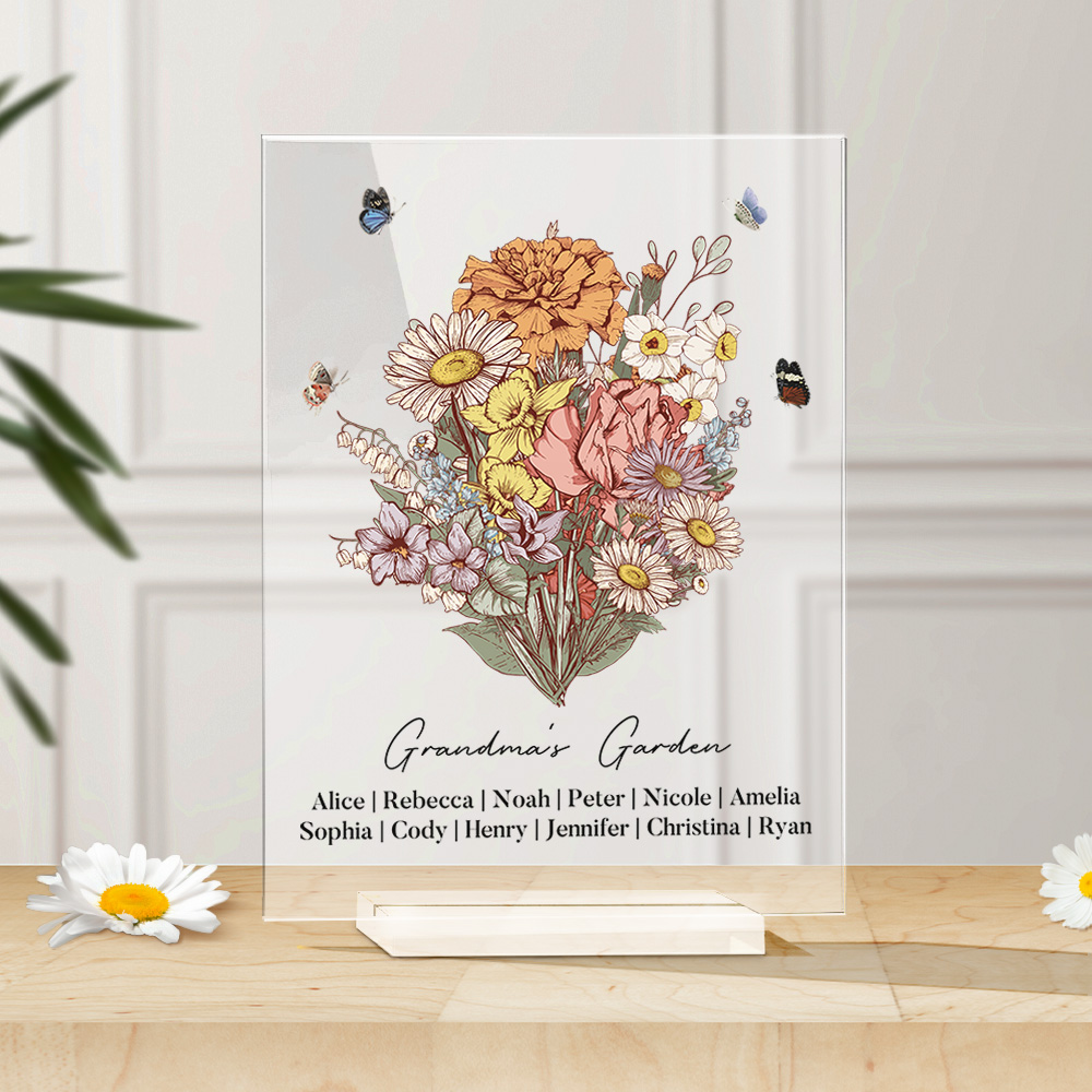 Personalized Acrylic Plaque Home Decoration with Birth Flower Bouquet ...