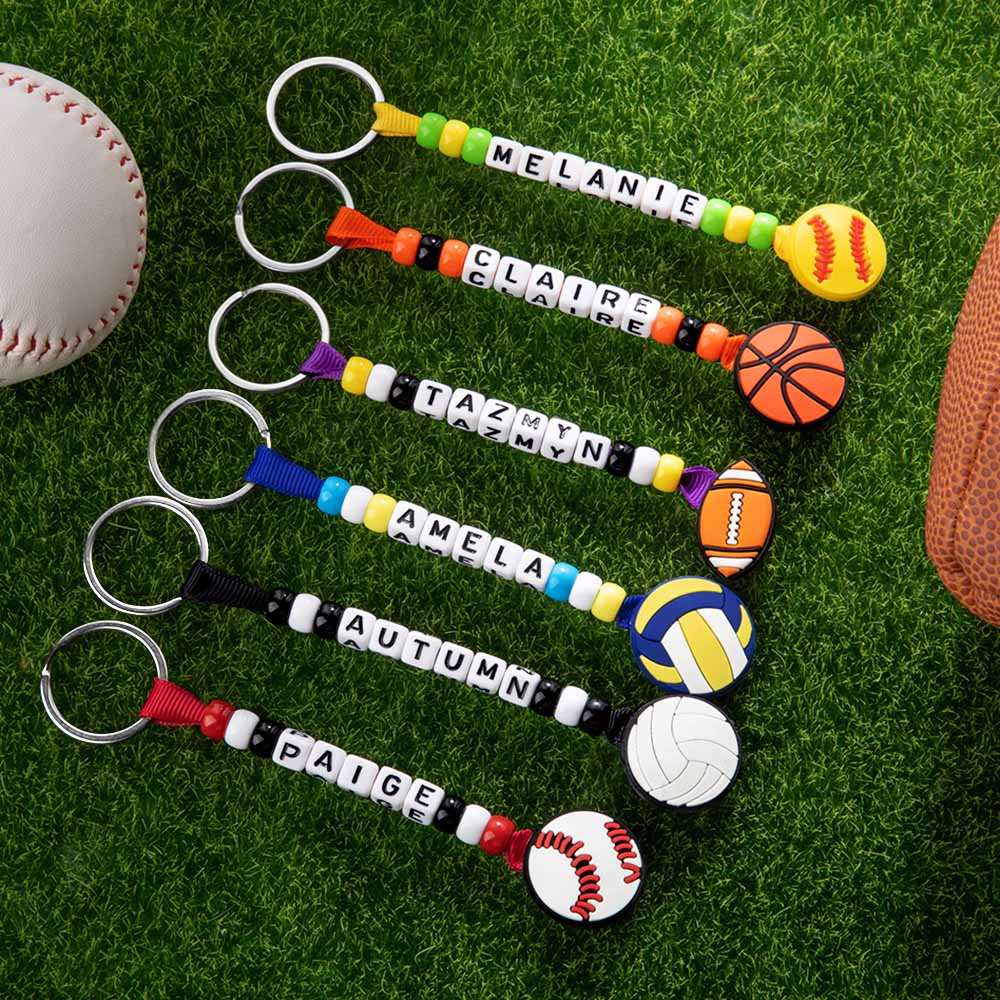 Personalized Handmade Basketball Volleyball Beaded Keychain with Name ...