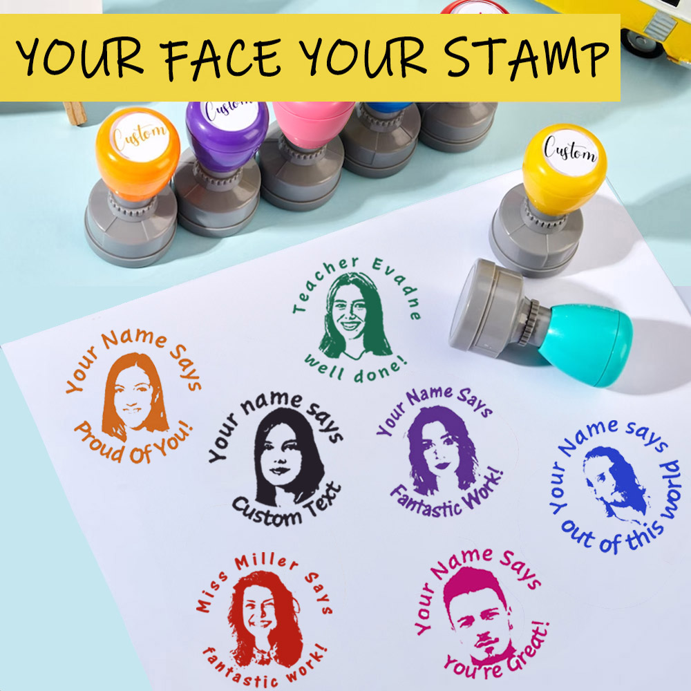 Personalized Face Portrait Self-Inking Teacher Stamp with Text Grading ...