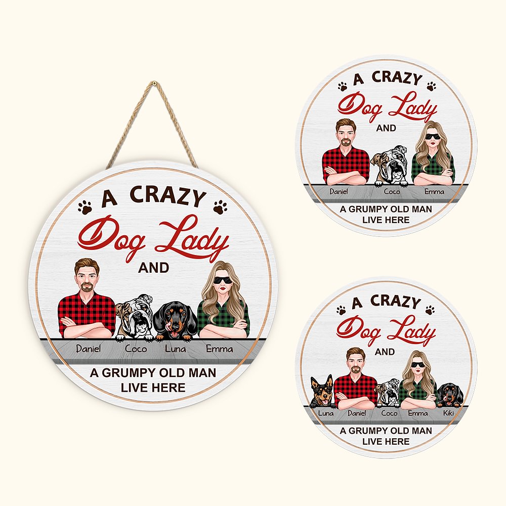 Personalized Wooden Crazy Dog Lady And Grumpy Old Man Welcome Door Sign ...