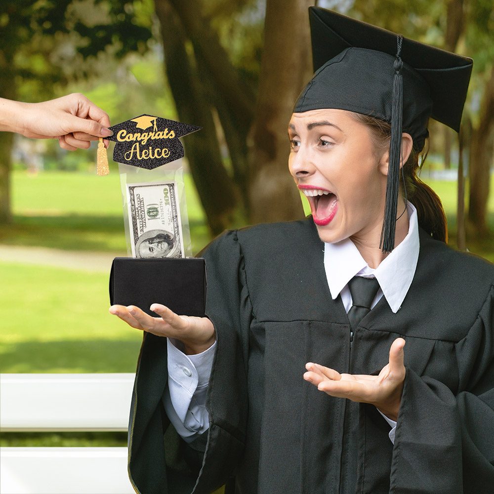 Personalized Glitter Graduation Cap Pull Out Money Gift Box Money ...
