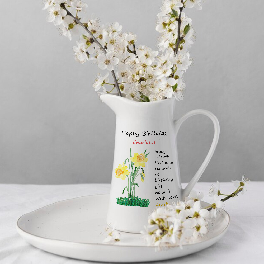 Personalized Happy Birthday Watercolor Birth Flower Ceramic Vase with ...