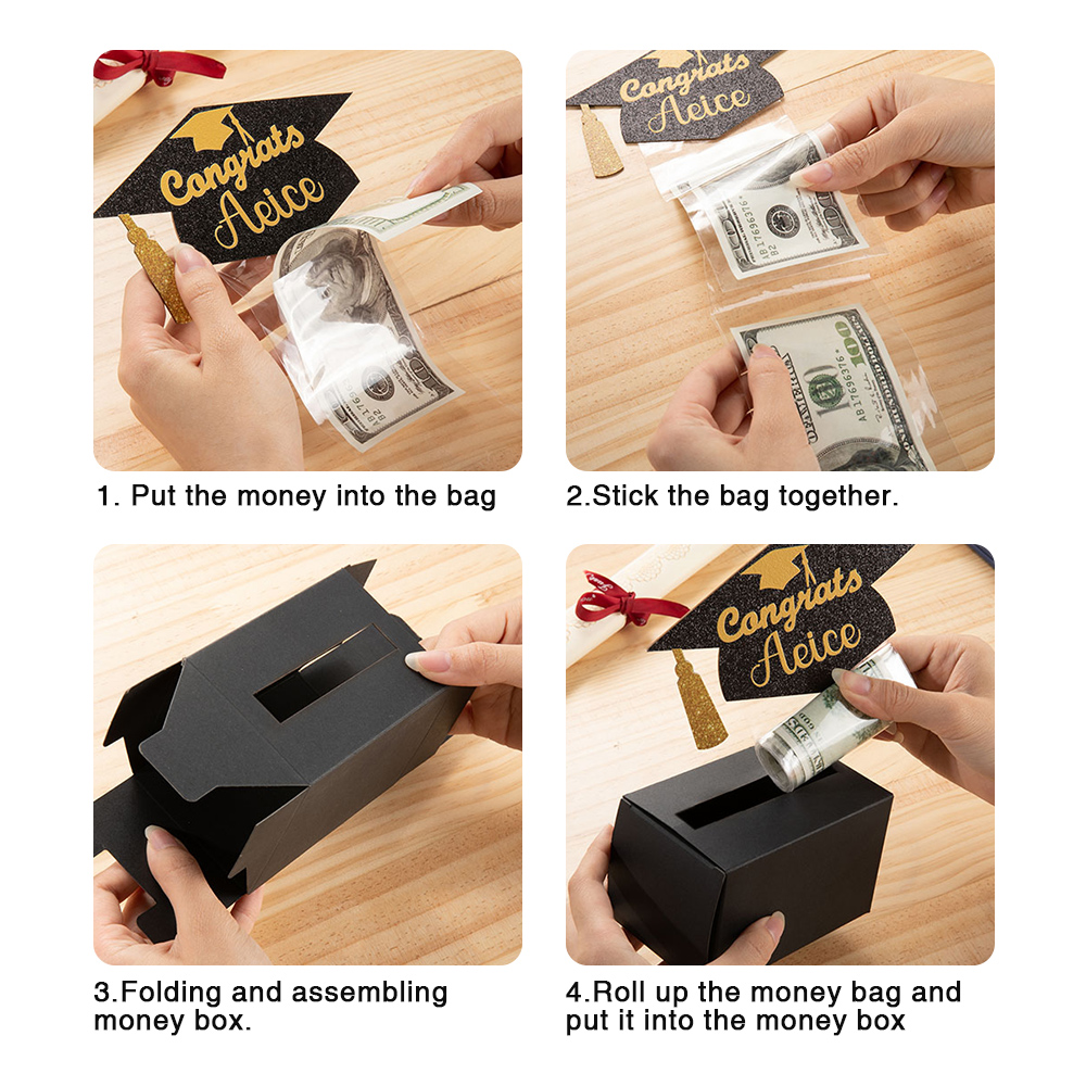 Personalized Glitter Graduation Cap Pull Out Money Gift Box Money ...