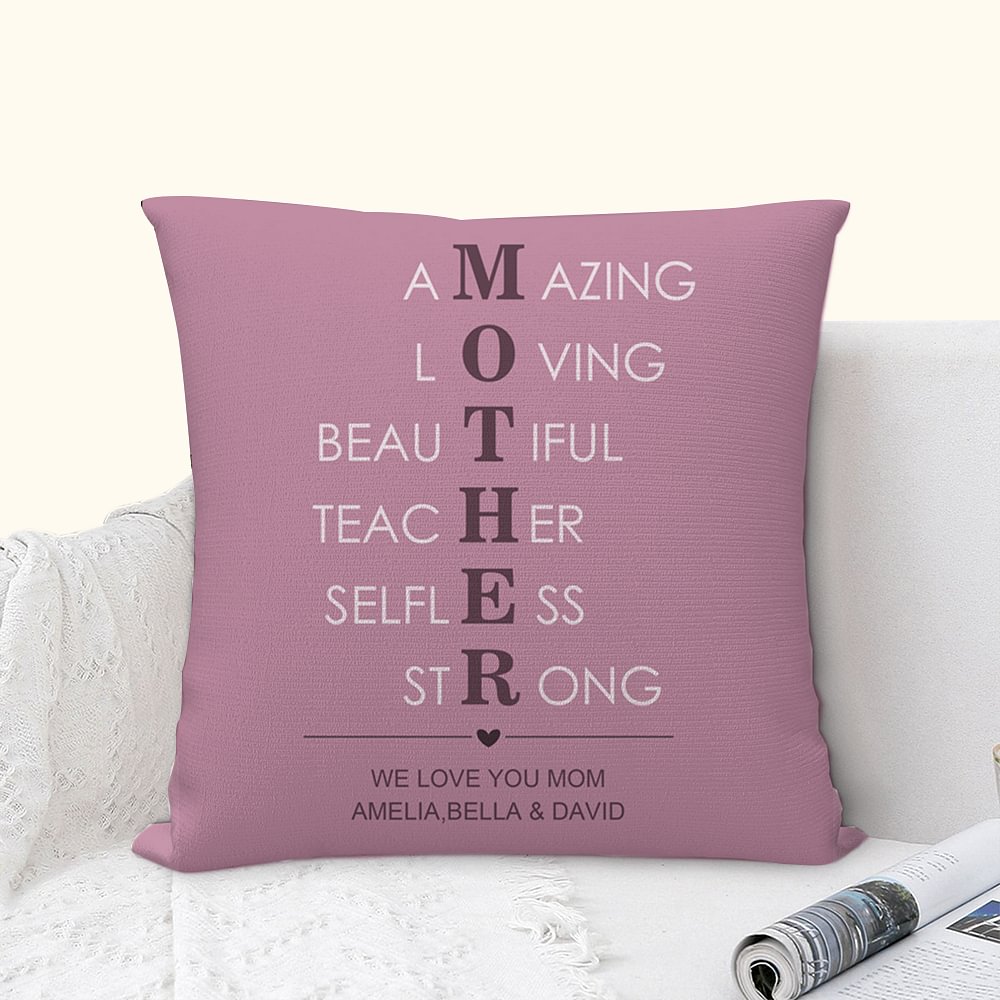 Personalized Mother Acronym Multi-color Throw Pillow Cover with Text ...