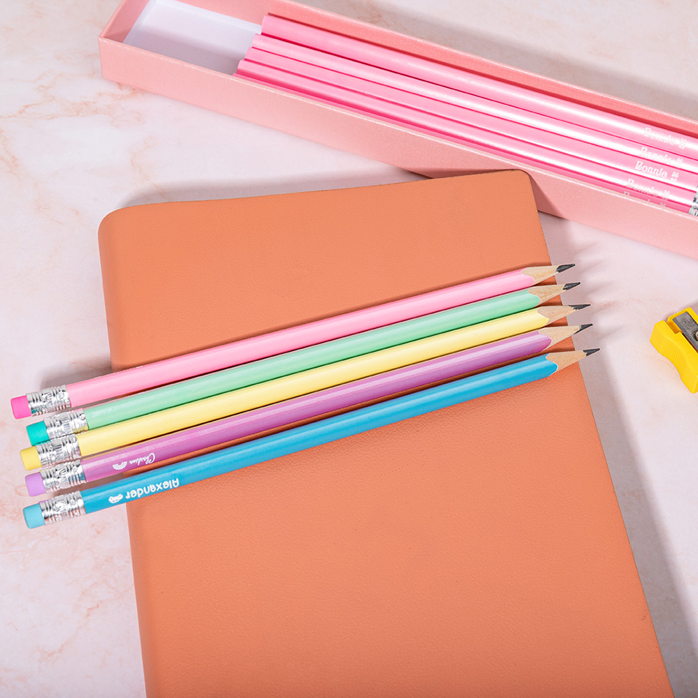 Personalized Macaron-colored Box of 12 HB Pencils Stationery Set with ...