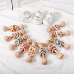 Personalized Baby Wooden Rattle Sensory Toy with Silicone Beads and ...