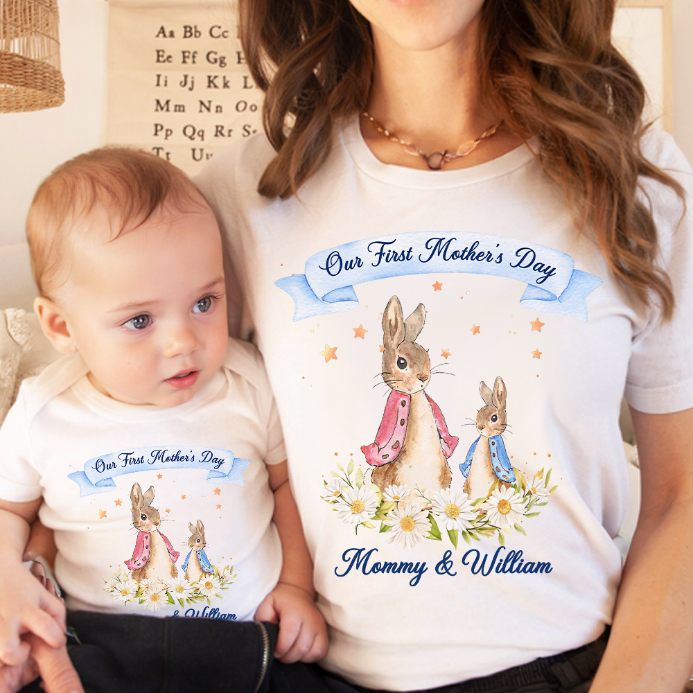 Personalized Baby Onesie with Our First Mother’s Day Peter Rabbit Bunny ...
