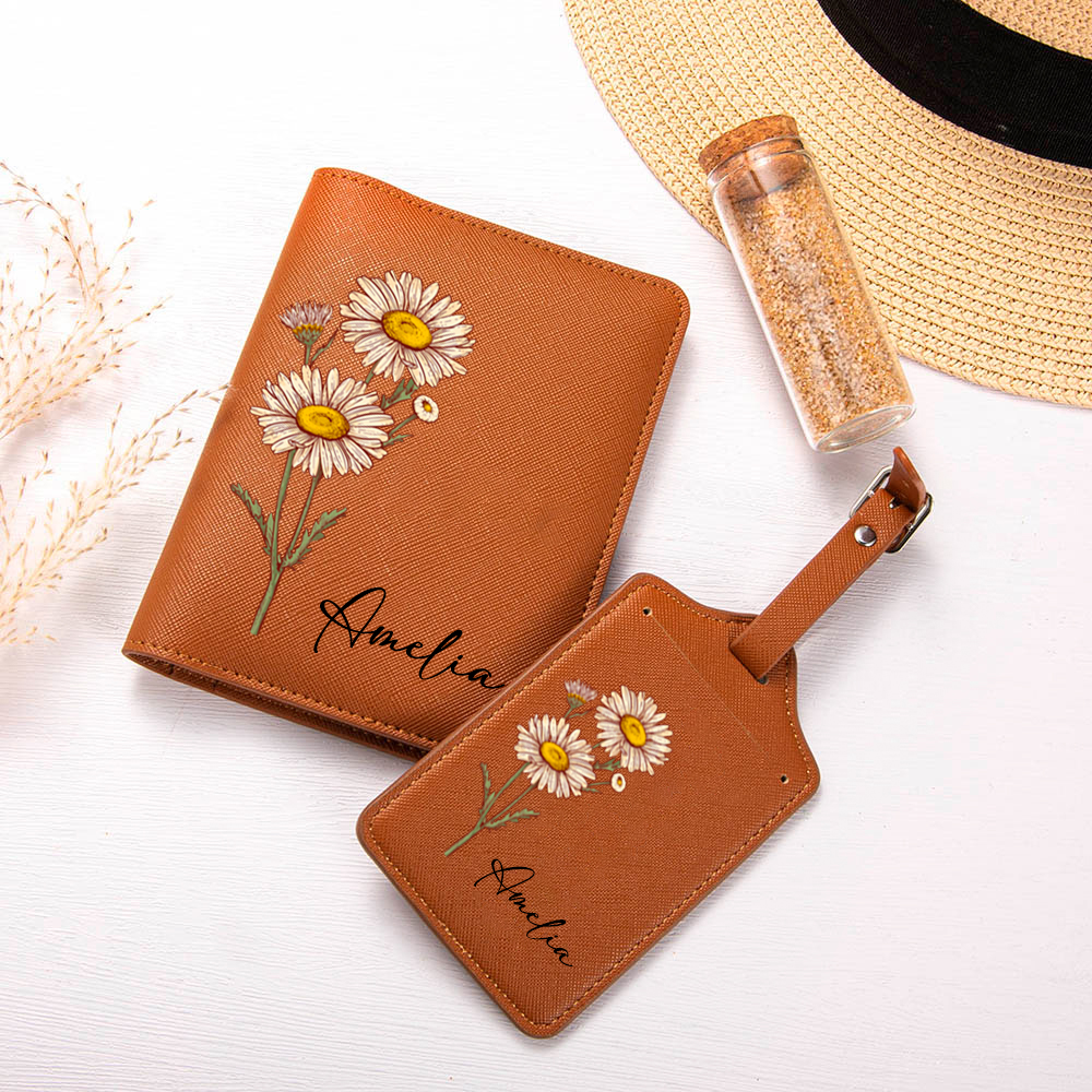 Personalized Multicolor PU Leather Birth Flower Passport Cover Luggage ...