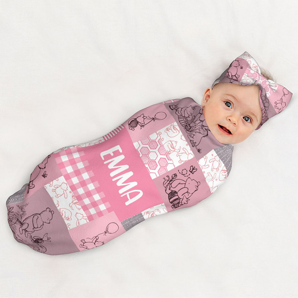 Personalized Cute Bear Name Swaddle Wrap with Bow Baby Shower Birthday ...