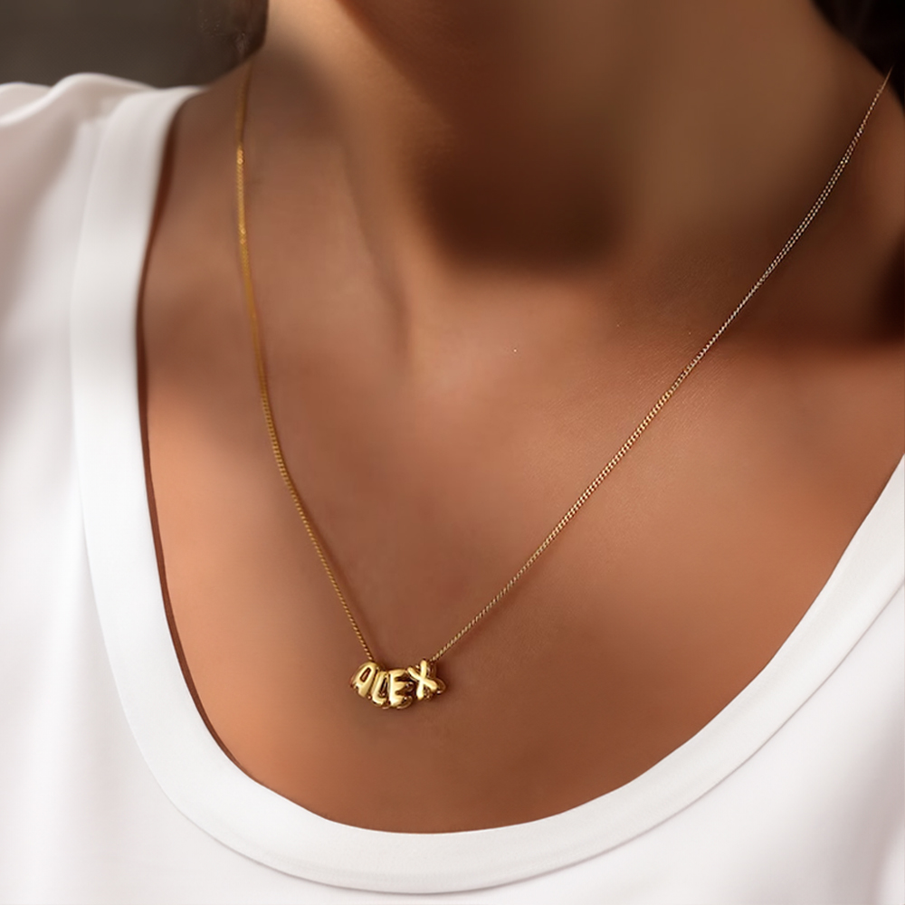 Personalized 3D Bubble Letter Necklace Minimalist Initial Name Jewelry ...