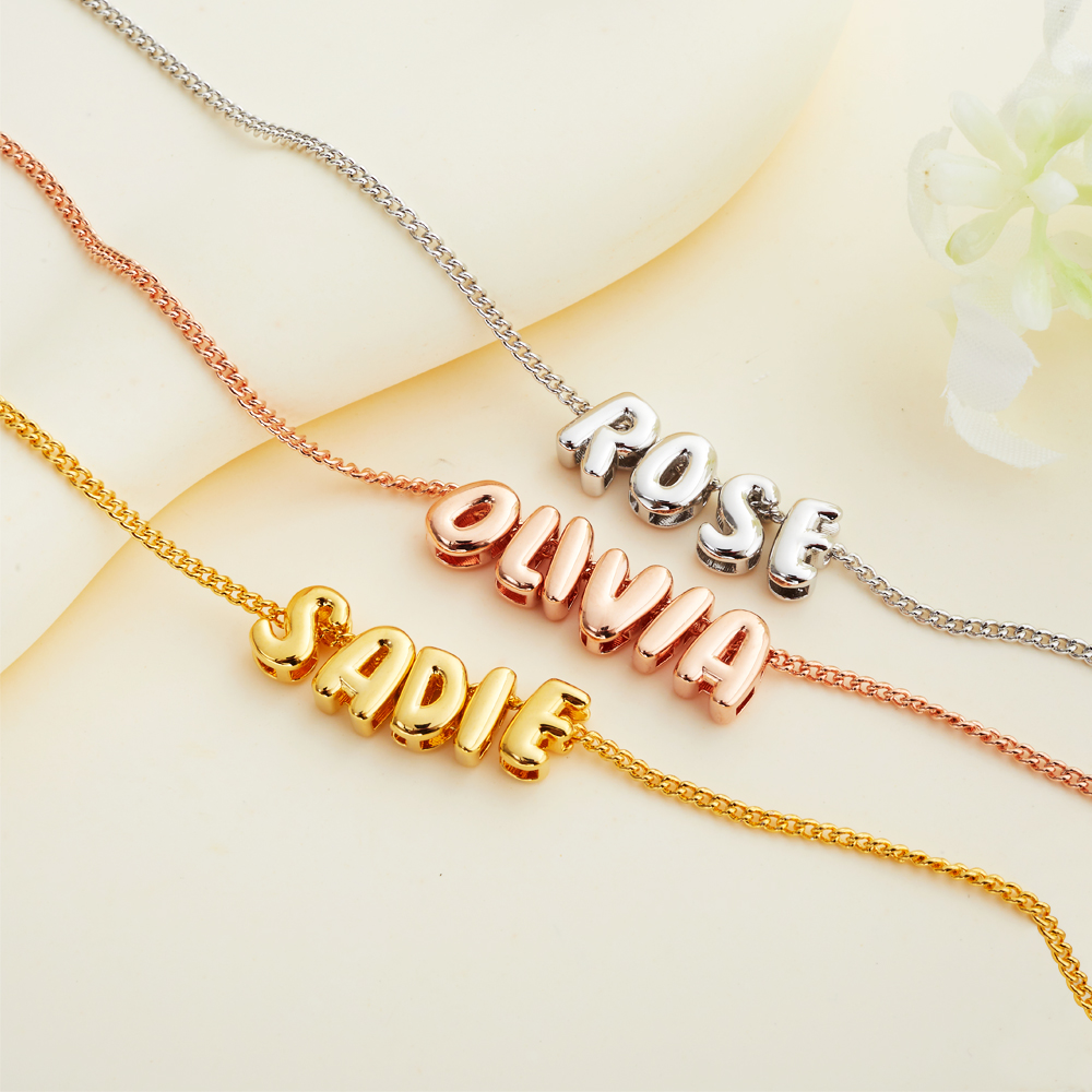Personalized 3D Bubble Letter Necklace Minimalist Initial Name Jewelry ...