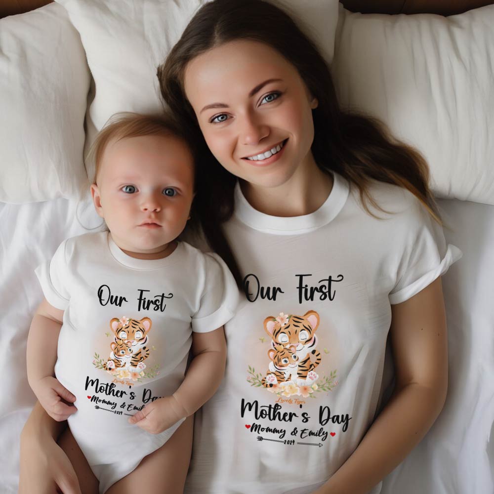 Personalized Cute Tiger Our First Mother's Day 100% Cotton T-shirt Baby ...