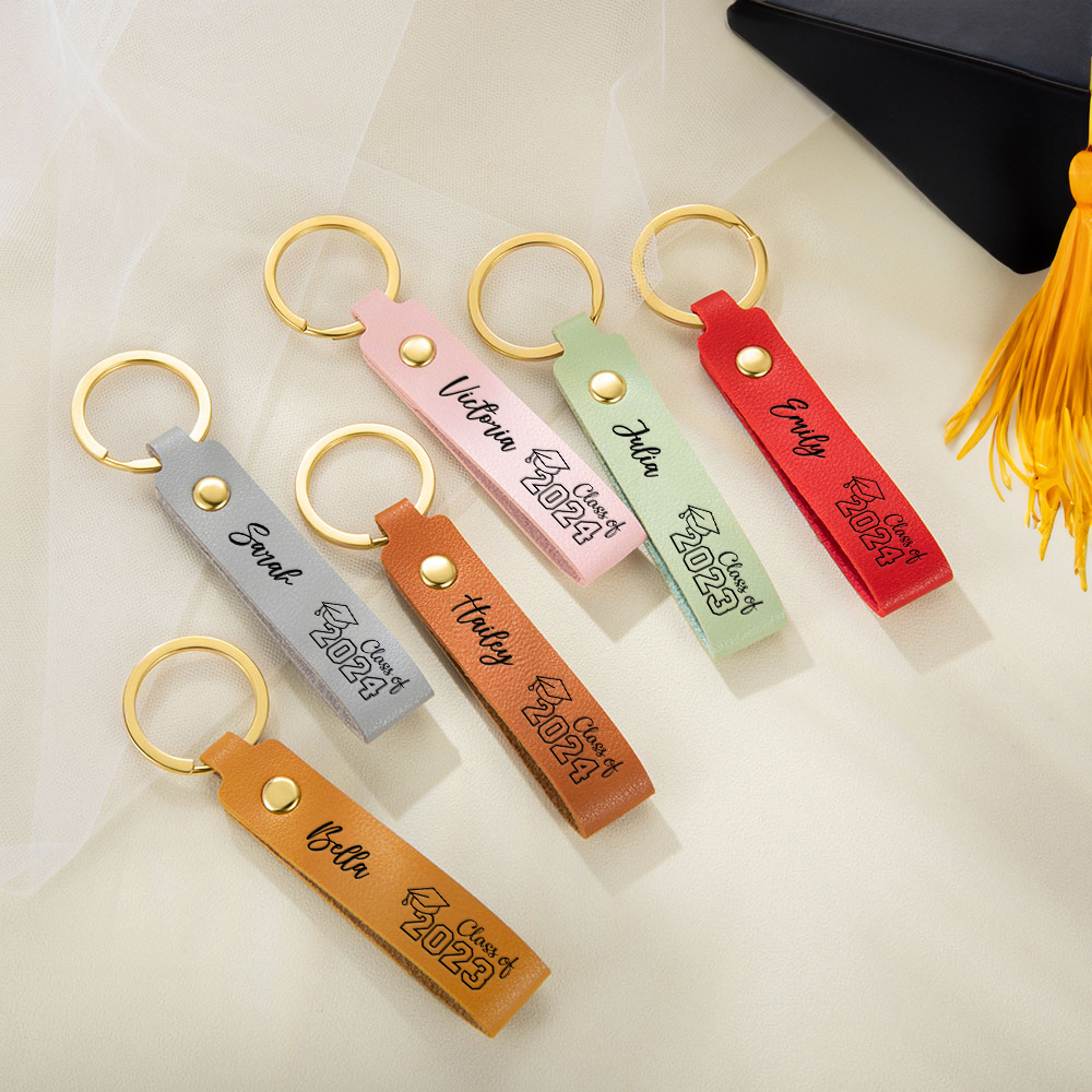 Personalized Graduation Leather Keychain Bag Charm with Year and Name ...