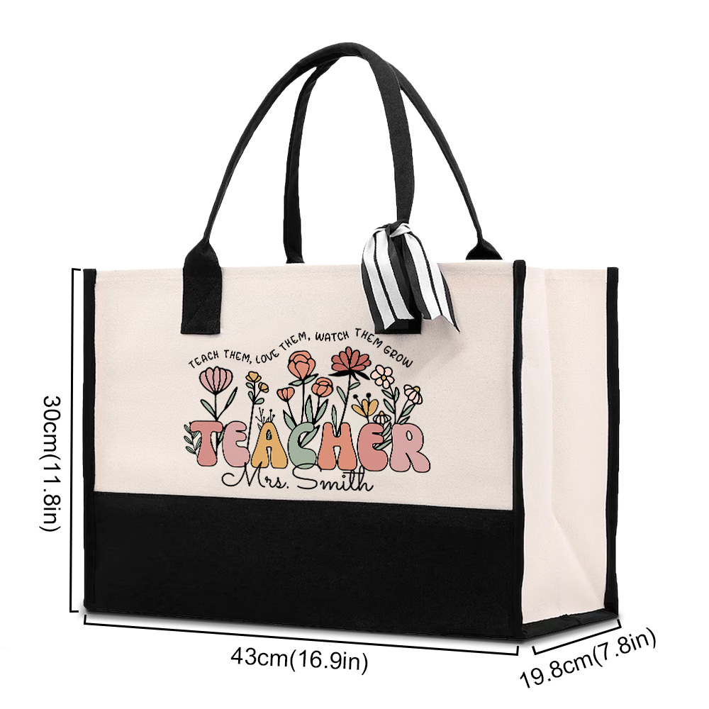 Personalized Spring Boho Wildflowers Large Capacity Canvas Tote Bag ...