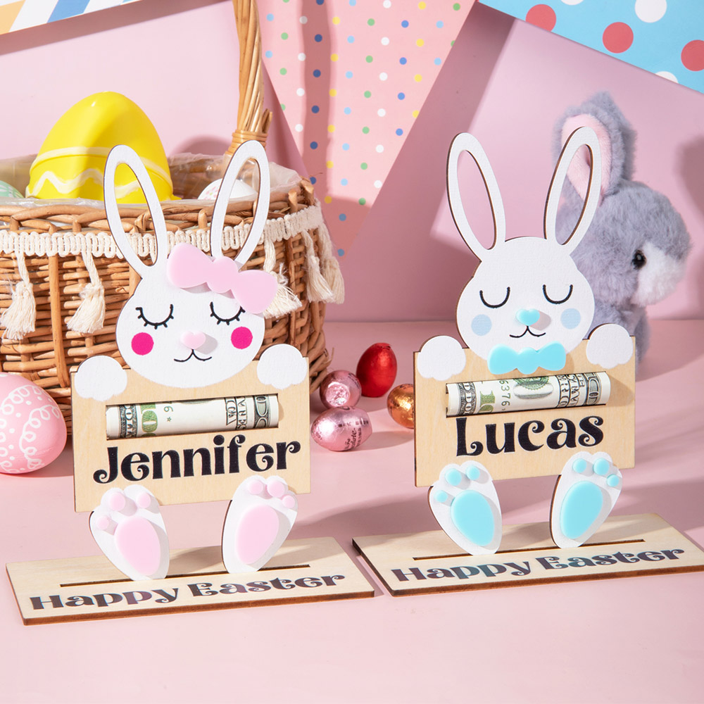 Personalized Wooden Bunny Money Holder with Name Easter Basket Tag ...