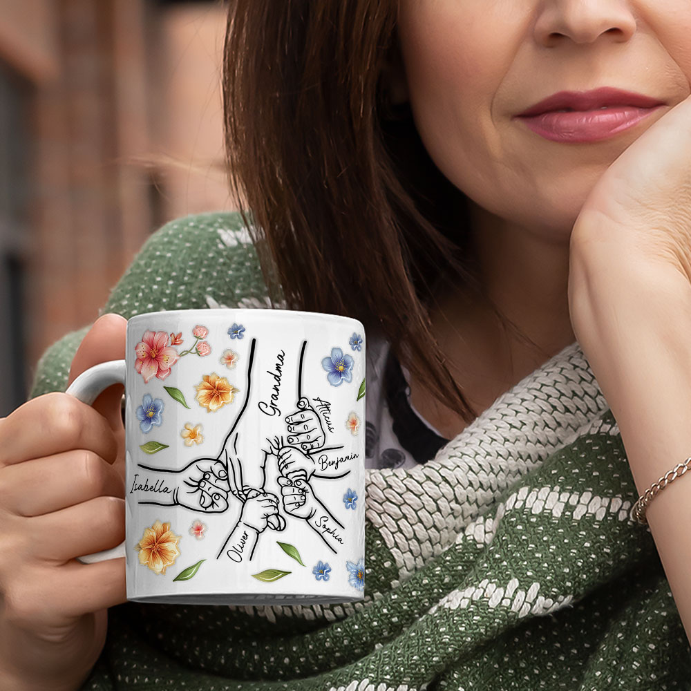 Personalized Watercolor Flower 1-9 Holding Hands Ceramic Mug with Name ...