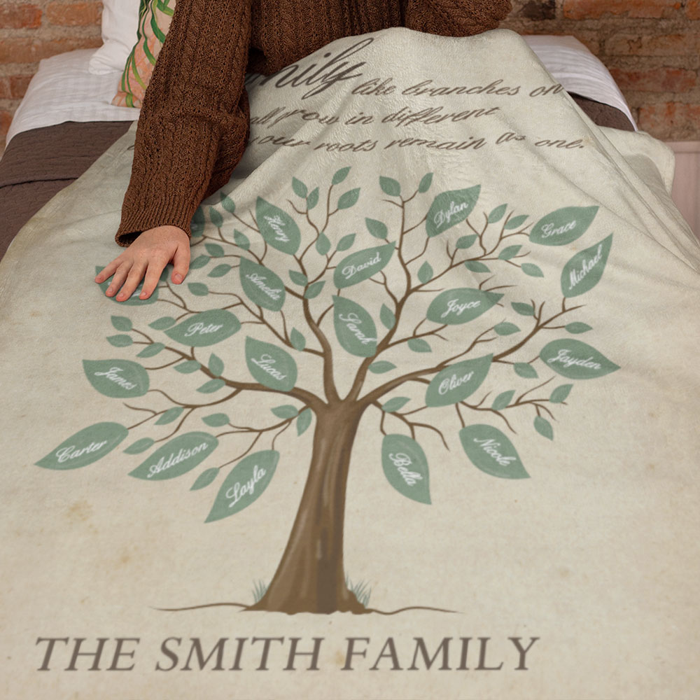 Personalized Our Roots Remain As One Family Tree Fleece Blanket with 2 ...