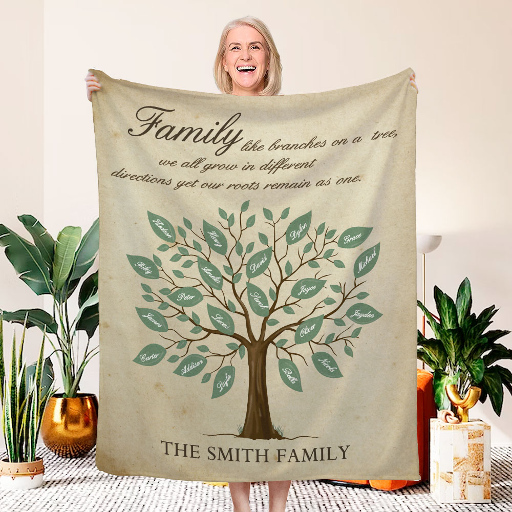 Personalized Our Roots Remain As One Family Tree Fleece Blanket with 2 ...
