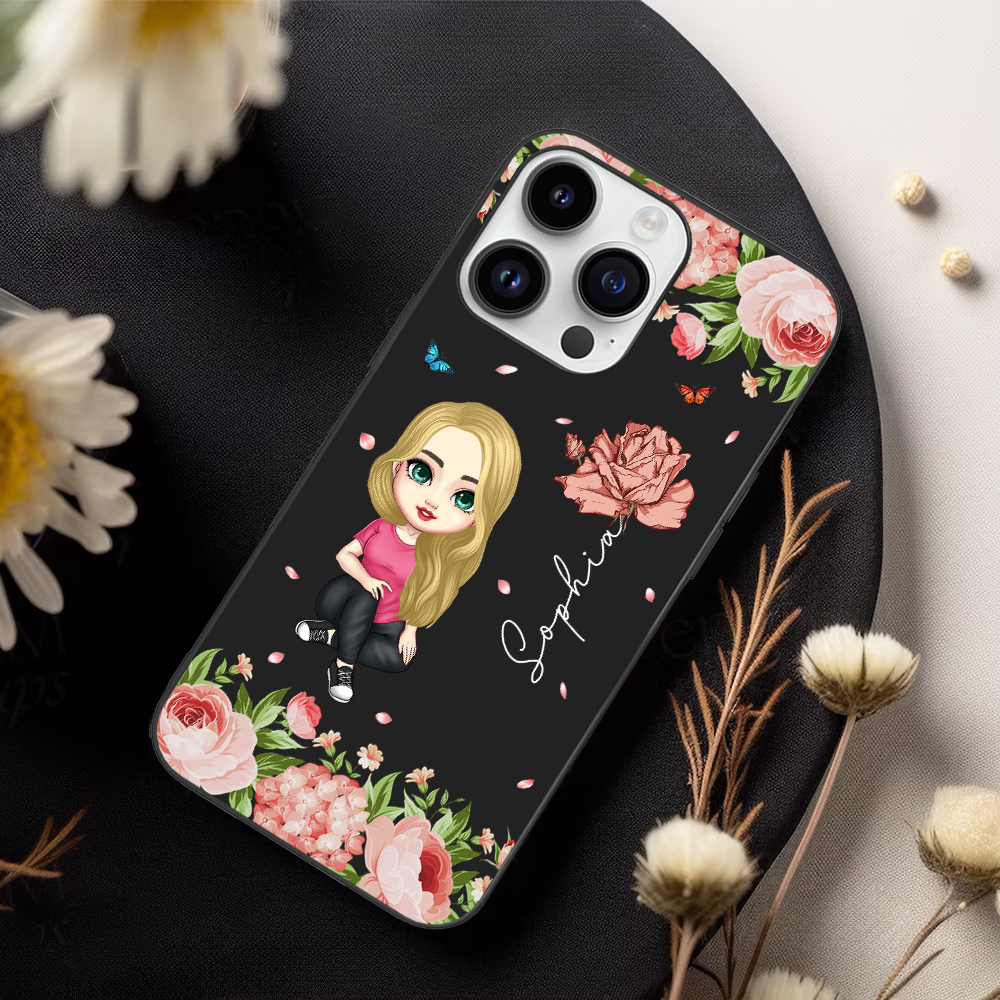 Personalized Cute Cartoon Character Phone Case with Birth Flower and ...