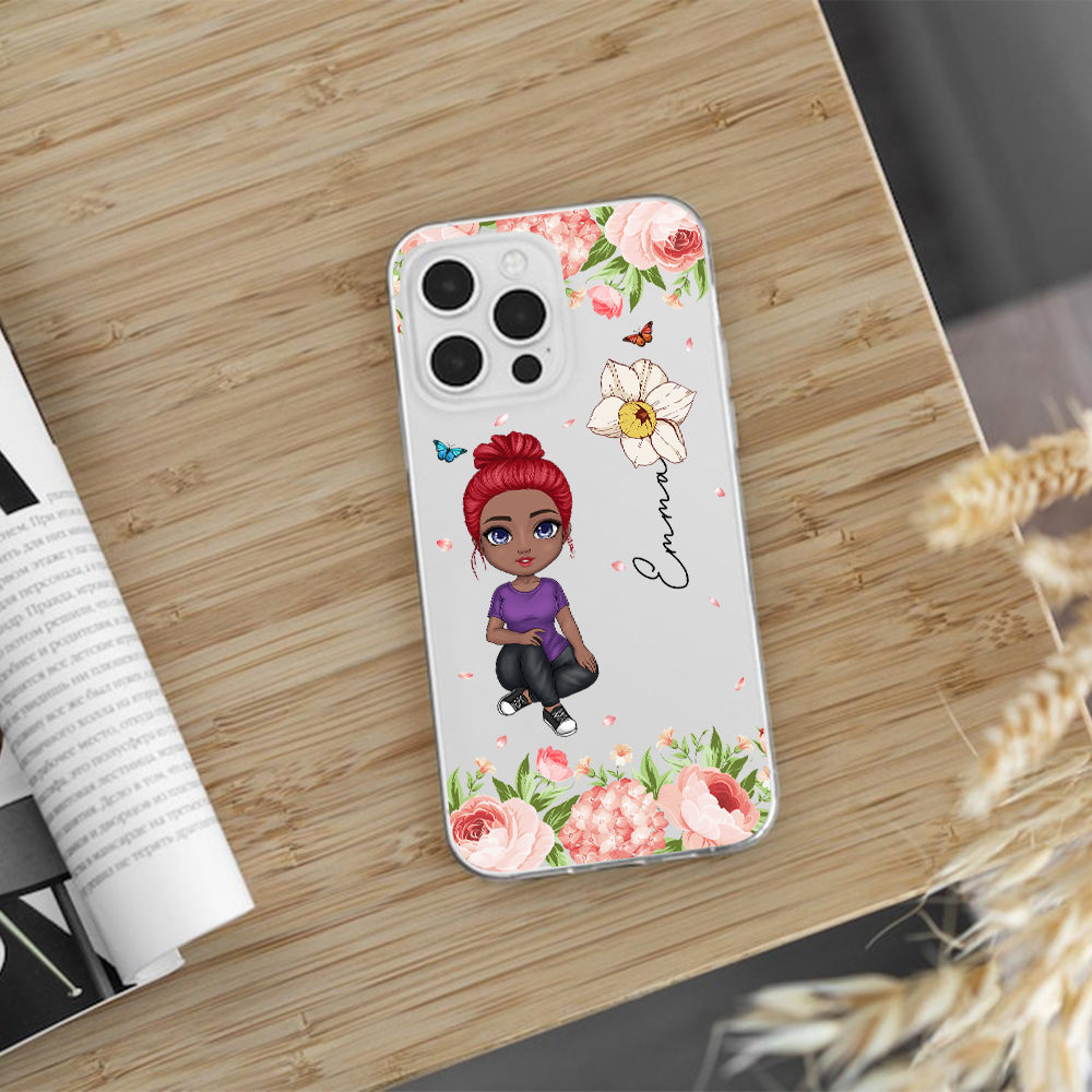 Personalized Cute Cartoon Character Phone Case with Birth Flower and ...