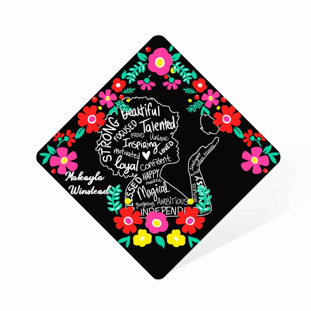 Personalized Floral Strong Girl Grad Cap Topper with Name Class of 2024 ...